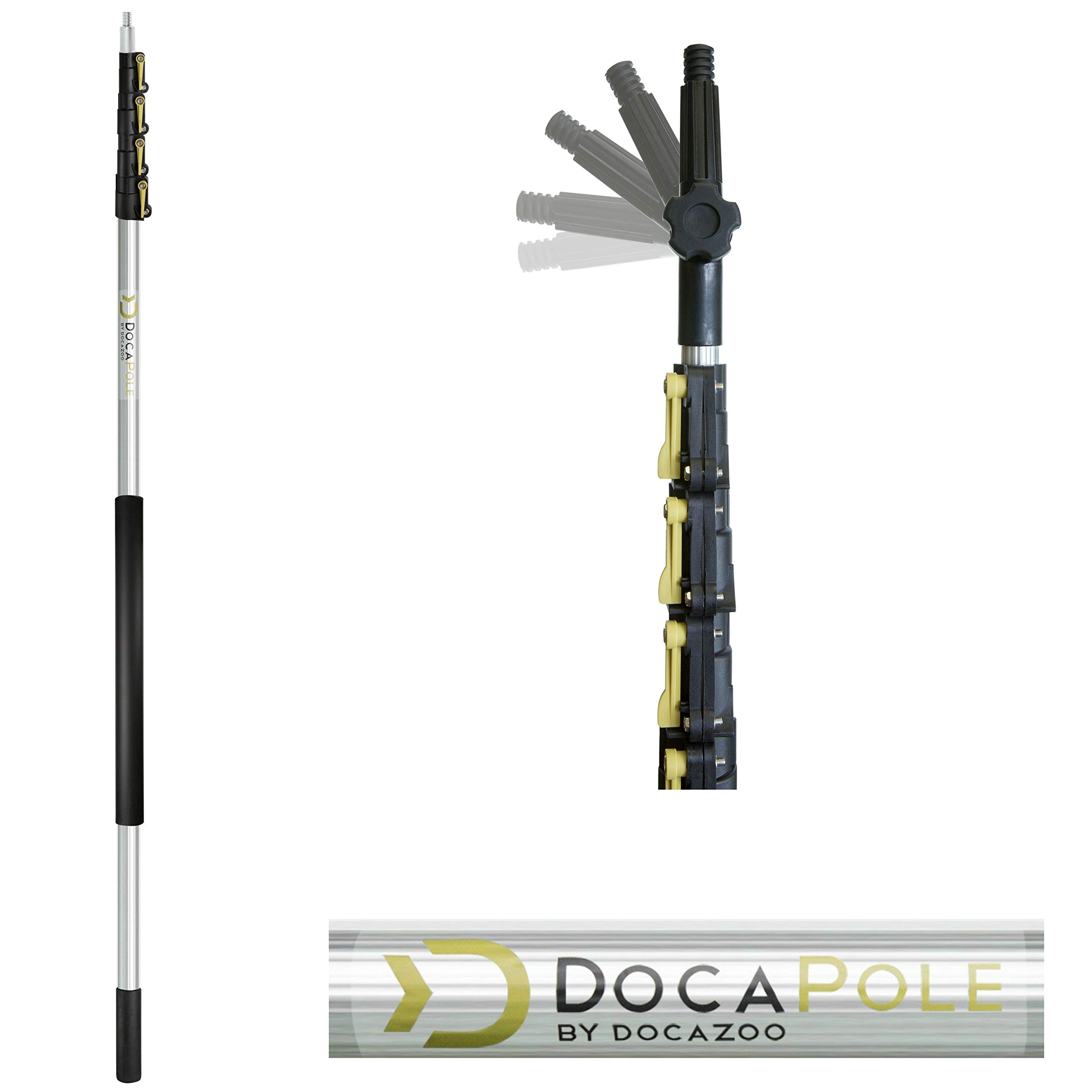 DOCAZOO, 24 Foot Camera Pole β 6-24 ft Extension Pole + Camera Adapter for GoPro, Camera or Video Camera | Provides up to 30 Feet of Reach | Painters Pole Camera Adapter