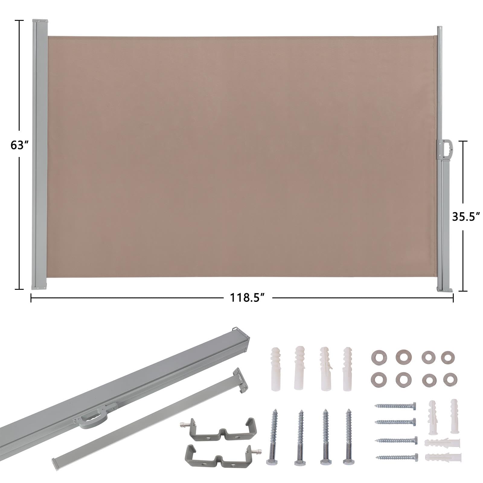 GeRRiT 118"" x 63"" Patio Outdoor Aluminum Handle Pentacle Sun Side Pull Shed Canopy Tent, Brown, rxze001