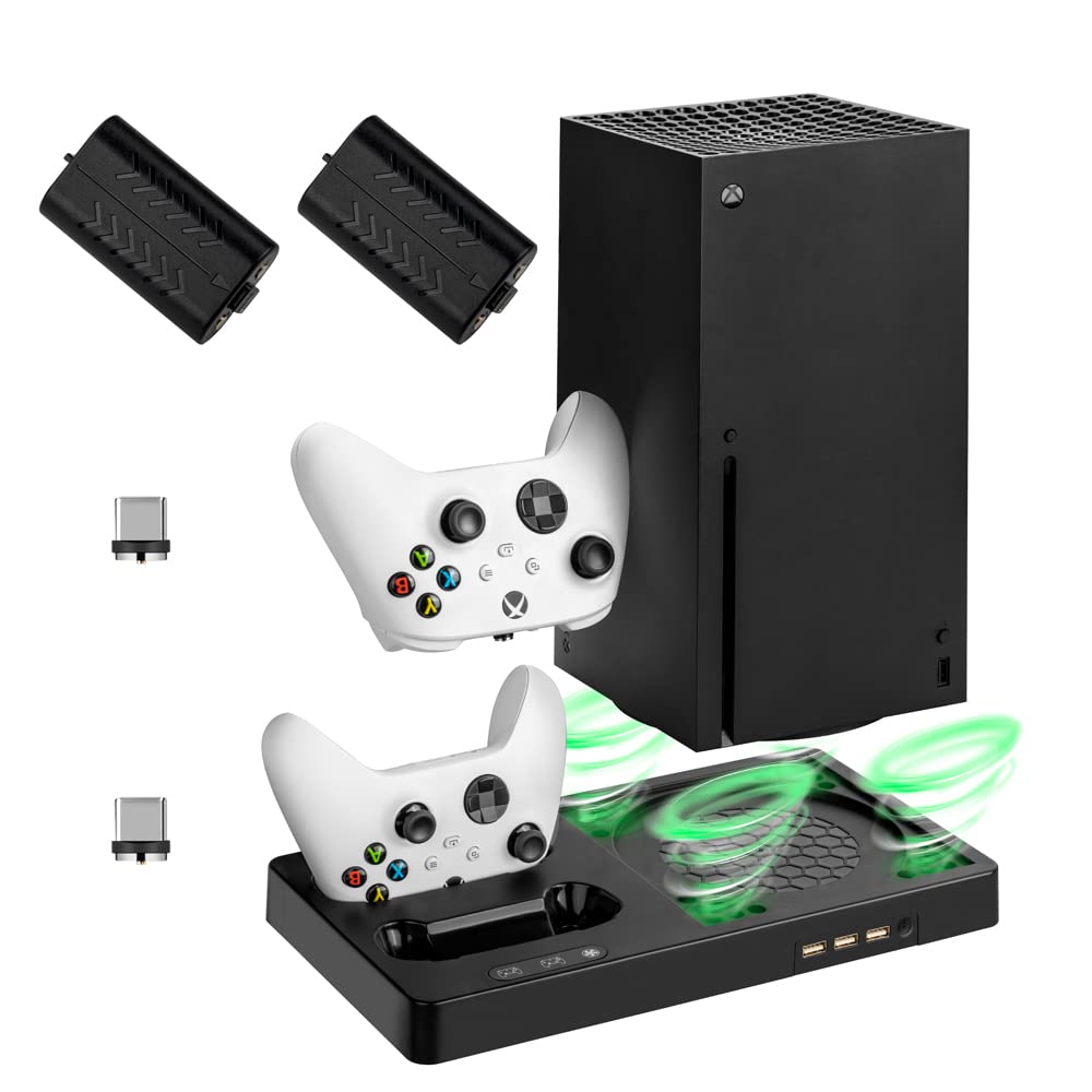 Cooling Fan for Xbox Series X Mviioe Xbox Series X Cooling Stand with 1400mAh Rechargeable Battery Pack and Dual Controller Charger Ports (Only Compatible with Xbox Series x)