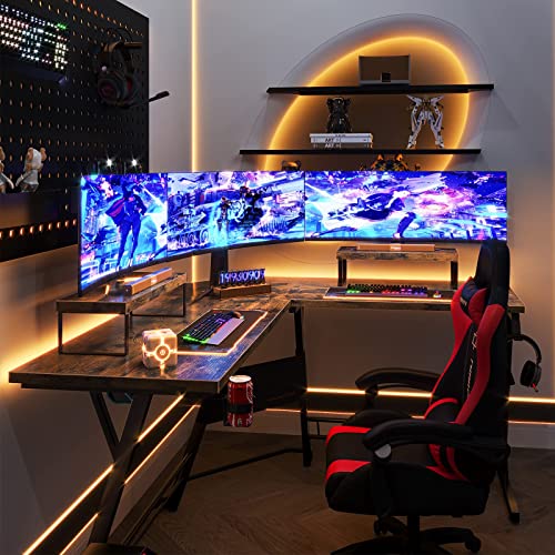 Coleshome Computer Desk L Shaped Gaming Desk, 51'' Computer Corner Desk with 2 Monitor Stands, Home Office Desk with Hook and Cup Holder, Space Saving, Easy Assembly