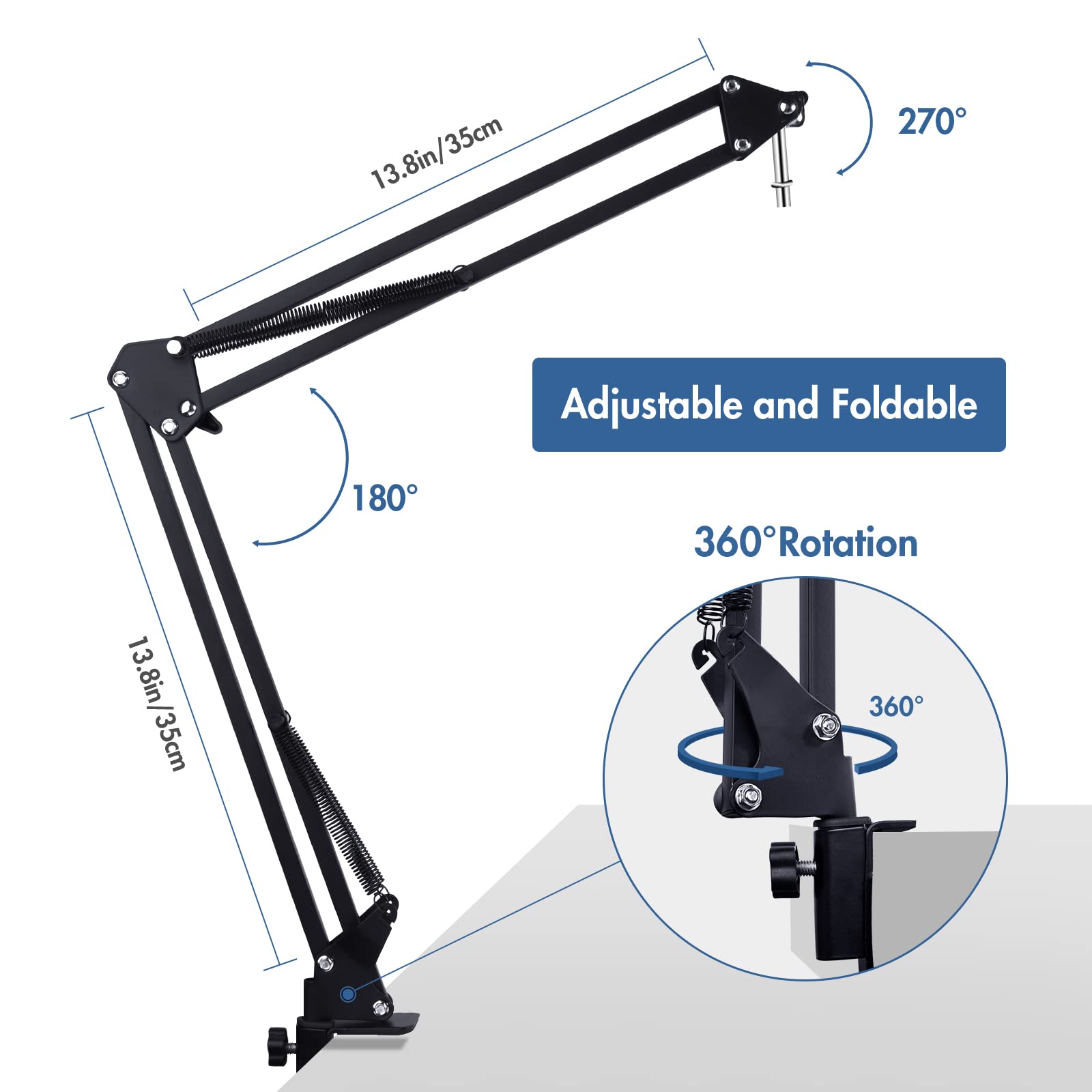 Boom Arm Compatible with Shure Sm7b and Shure Sm58 Mic, Desk Mic Stand for Shure Series Microphone Such As Shure Mv7 Sm57 Se215 and Mv88.