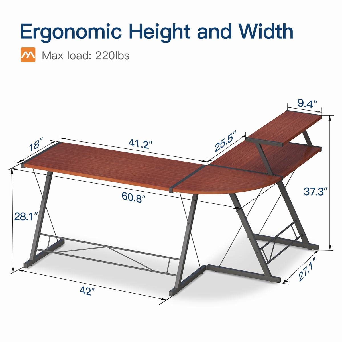 Coleshome Extra Large L Shaped Desk L Desk Gaming Computer Corner Desk with Round Corner with Monitor Stand for Gaming Desk Home Office Writing Workstation, Walnut.
