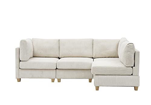 Modern Convertible L Shaped Couch, Soft Corduroy Fabric Multi-Combination Living Room Sectional Couch (Beige) (MFW1281-5)