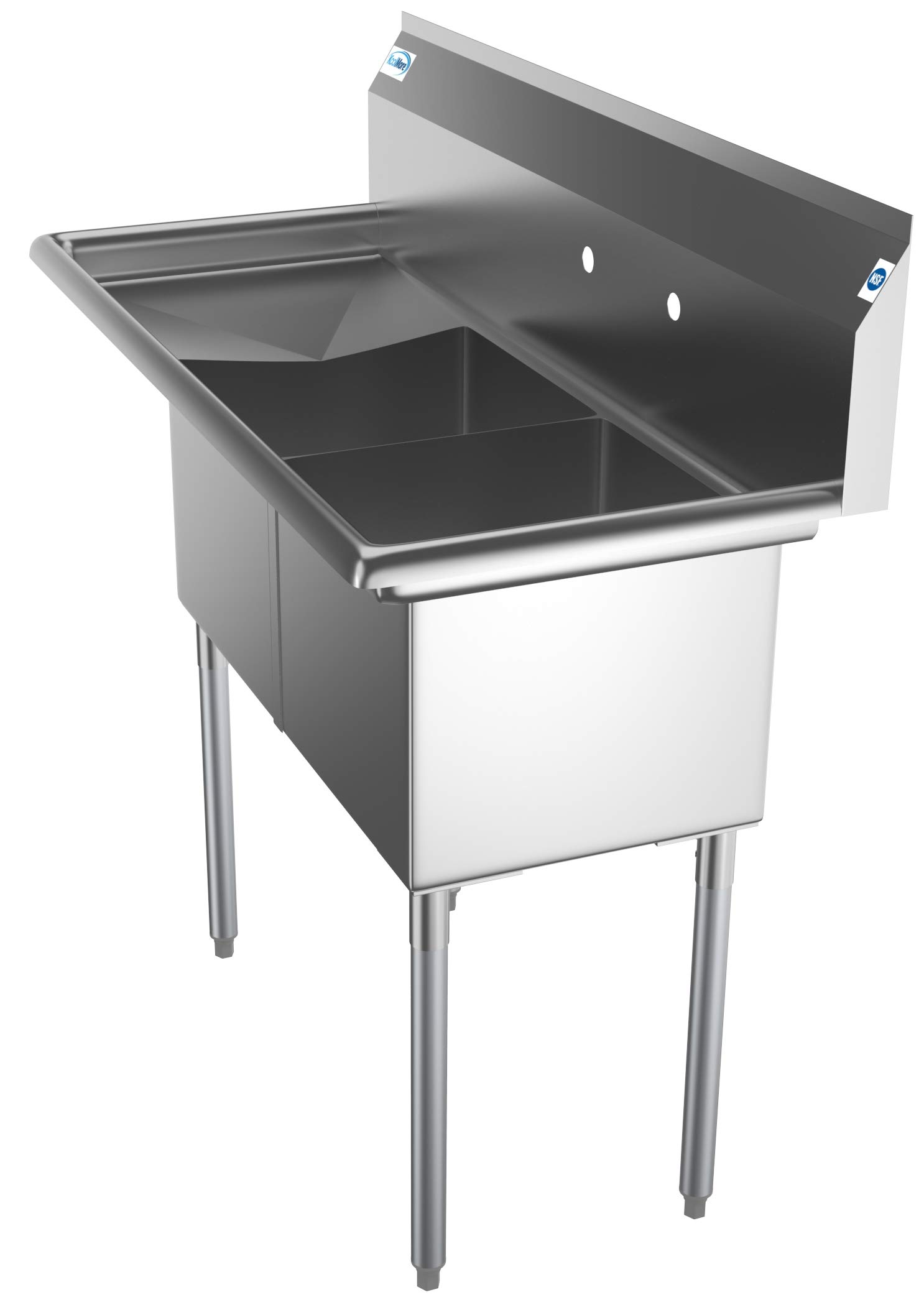KoolMore 2 Compartment Stainless Steel NSF Commercial Kitchen Prep & Utility Sink with 2 Drainboards - Bowl Size 15" x 15" x 12", Silver, Left Drainboard