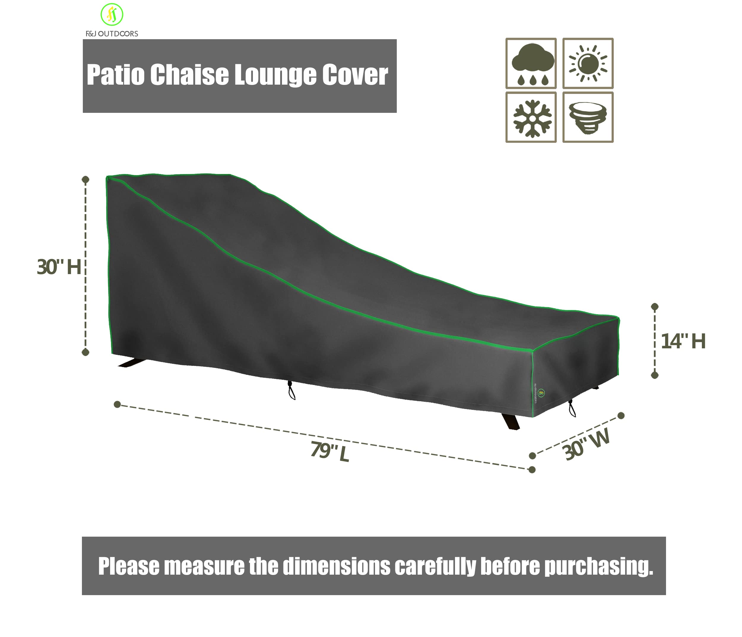 F&J Outdoors Waterproof Patio Chaise Lounge Covers 79Lx30Wx30H inches Heavy Duty UV Resistant Eco-friendly Fabric Outdoor Lounge Chair Covers, 2 Pack,Grey