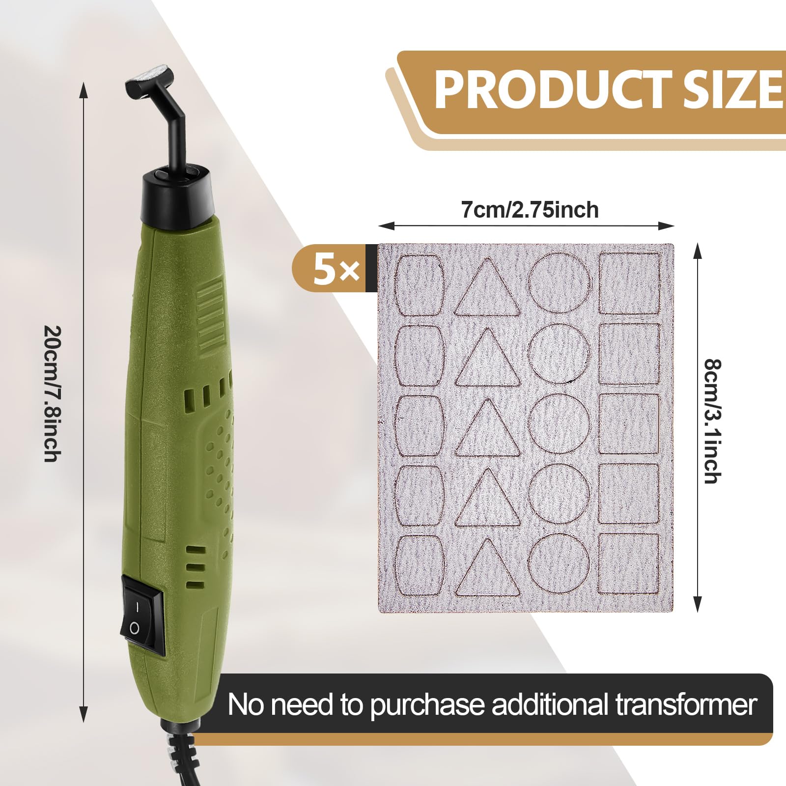 Threlaco 14 Pcs Micro Sander Mini Sander with 8 Shaped Grinding Heads 5 Sandpaper for Small Projects and Tight Spaces Pen Sander DIY Power Detail Sanders Sanding Pen Polishing Machine 100‑240V, Green