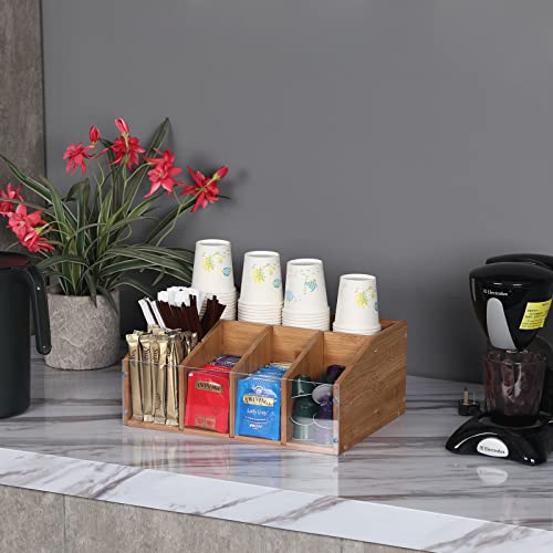 Coffee Station Organizer Coffee Bar Organizer for Countertop Farmhouse Coffee Caddy with Removable Dividers Office Coffee Bar Accessories and Organizer for Coffee Pods, Syrup, Cups, and Stirrer