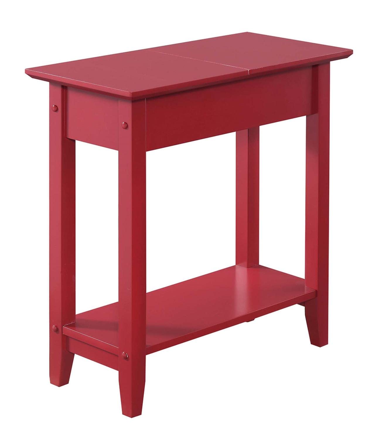 Convenience Concepts American Heritage Flip Top End Table with Shelf, 23", Cranberry Red