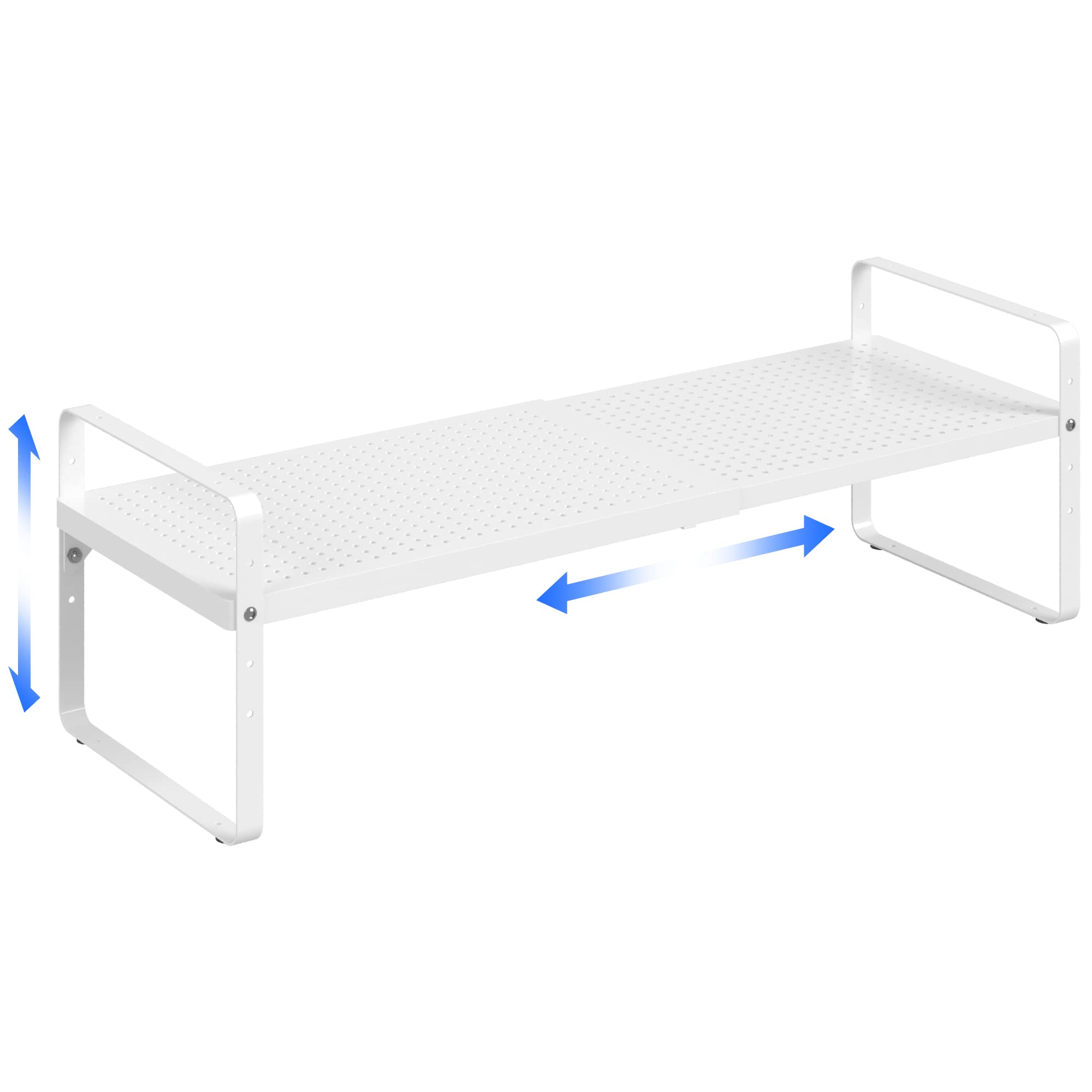 Expandable Cabinet Shelf Organizer Adjustable Metal Spice Rack Stackable Freestanding Counter Storage Shelves for Kitchen Cabinet Under Sink Office Desk (White - 1Pack - L16.5-27'' * W10.2'' * H9.6'')