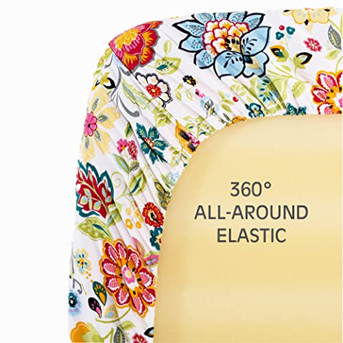 MEISHANG Queen Sheet Set Floral Printed Sheets Ultra Soft 100% Microfiber - 16 Inch Deep Pocket Breathable Comfortable Bed Sheet Set - 4 Pieces Spring Flower Queen