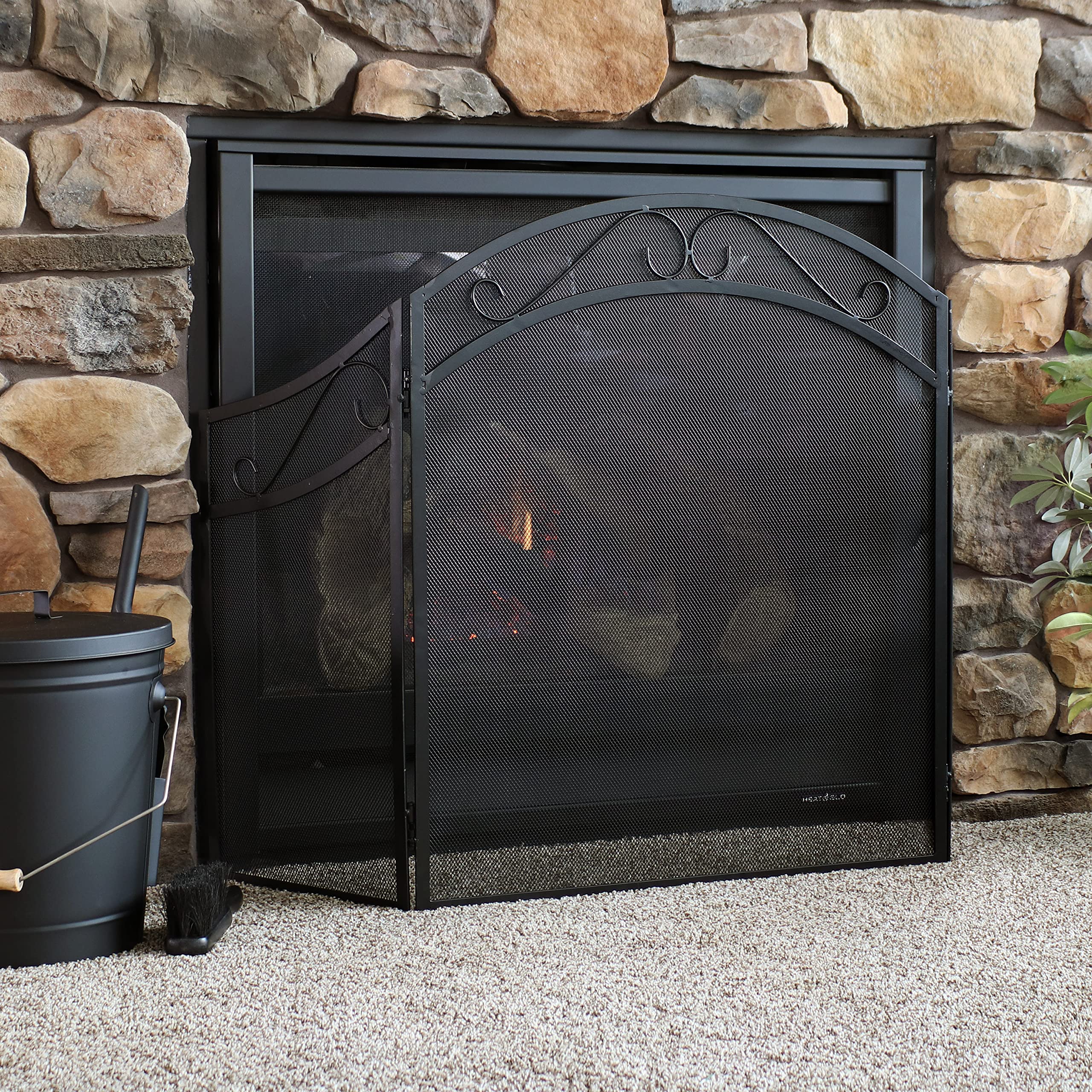 Sunnydaze Elegant Scrolling Design Steel 3-Panel Fireplace Screen with Black Powder-Coated Finish