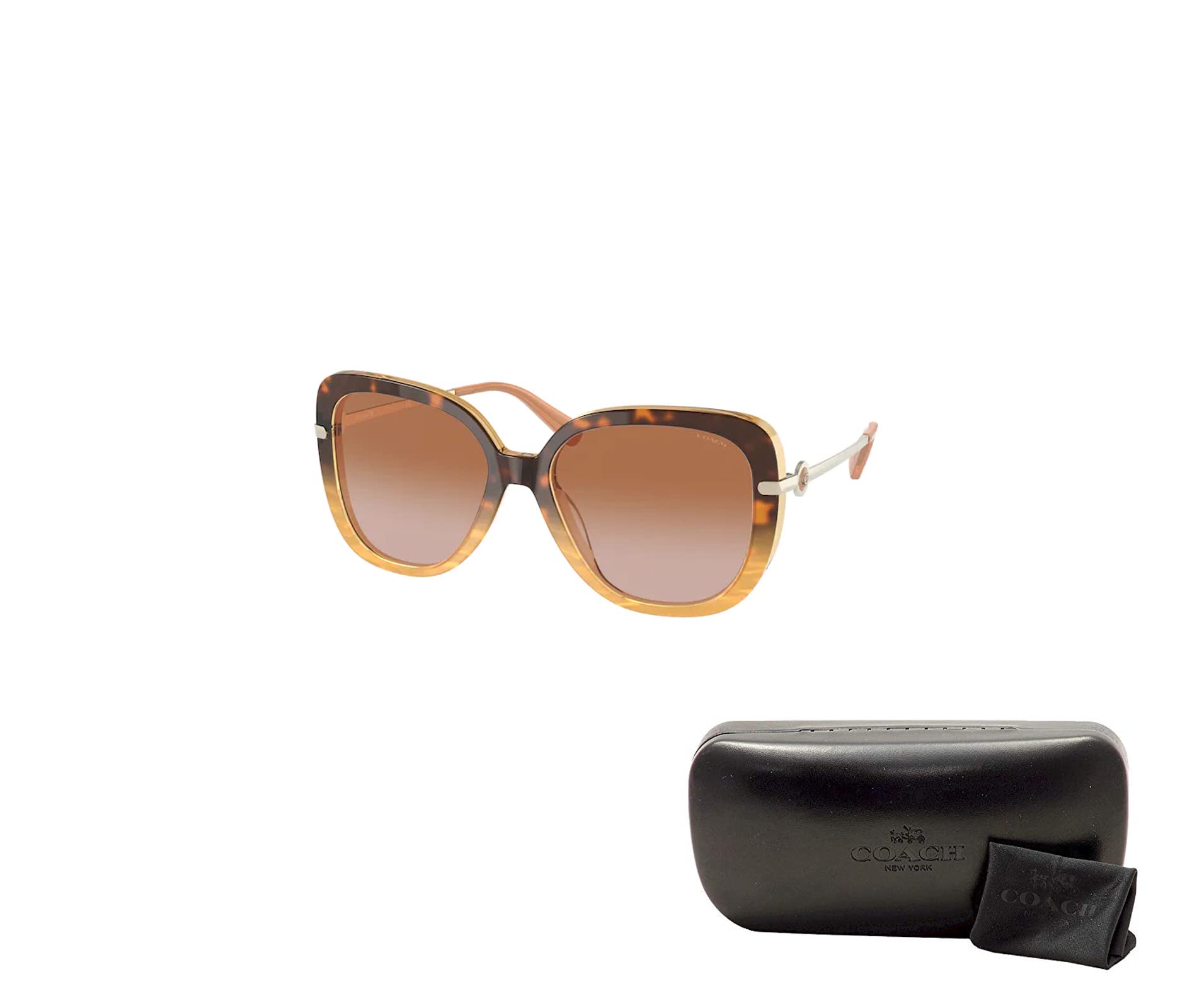 Coach HC8320 565313 55MM Amber Tortoise Gradient/Brown Gradient Square Sunglasses for Women + BUNDLE With Designer iWear Eyewear Kit