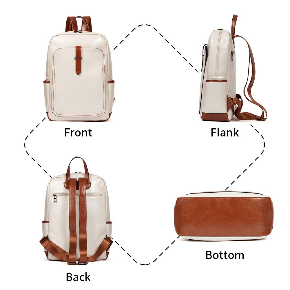 BROMEN Leather Laptop Backpack for Women 15.6 inch Computer Backpack Business Travel Professional Work Daypack College Bag Brown