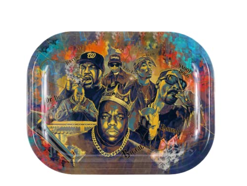 Greatest Rappers Cigarette Metal Rolling Tray 7"x5.5" Perfect Accessory for Rolling Papers and PreRolled Cones