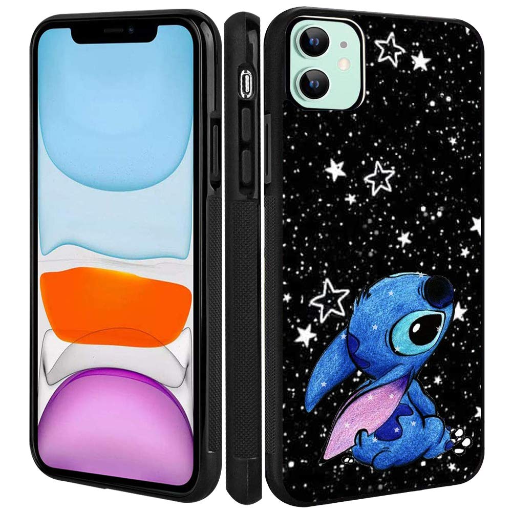 Cute Starry Night Stitch Soft TPU Cover Case for iPhone 11 6.1 inch - Black