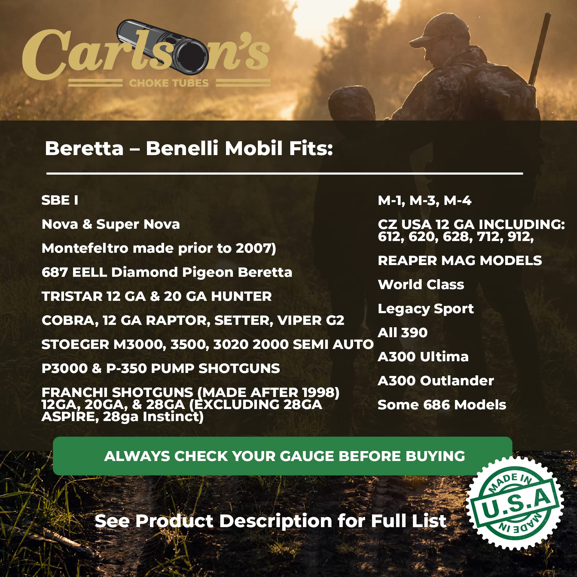 Carlsons Choke Tube Beretta Benelli Mobil Gold Competition Target Ported Sporting Clays Choke Tube, 12 Gauge, Light Mod, Gold