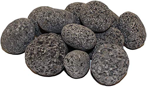 Exotic Fire Glass | Tumbled Black and Gray Lava Pebbles | 25 Pound Bag | 3/4-1 1/4 Inch Pebble Size | Perfect for Any Natural Gas or Propane Outdoor Fire Pit (Black/Gray)