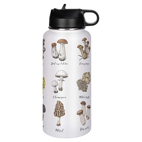 Greenieey Mushroom Insulated Water Bottle with Straw for Sports&Travel,Stainless Steel Thermos Flask Gift for Adults&Kids Mushroom1 1000ml (32oz)