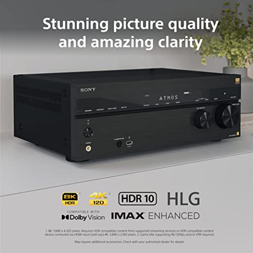 Sony STR-AN1000 7.2CH Surround Sound Home Theater 8K A/V Receiver: Dolby Atmos, DTS:X, Digital Cinema Auto Calibration IX, Bluetooth, WiFi, Chromecast, Spotify, AirPlay, HDMI 2.1 (Renewed)