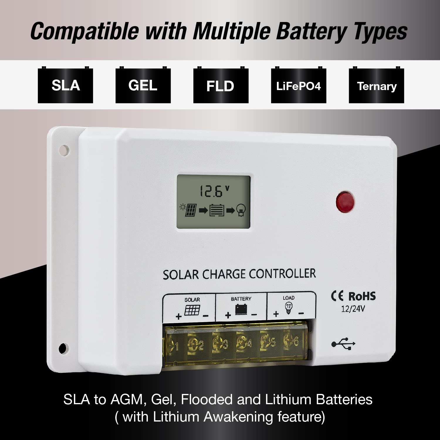 ExpertPower 30A 12/24V Intelligent PWM Solar Charge Controller with Adjustable Parameter LCD Display, Dual USB Ports, for AGM, Gel, LiFePO4