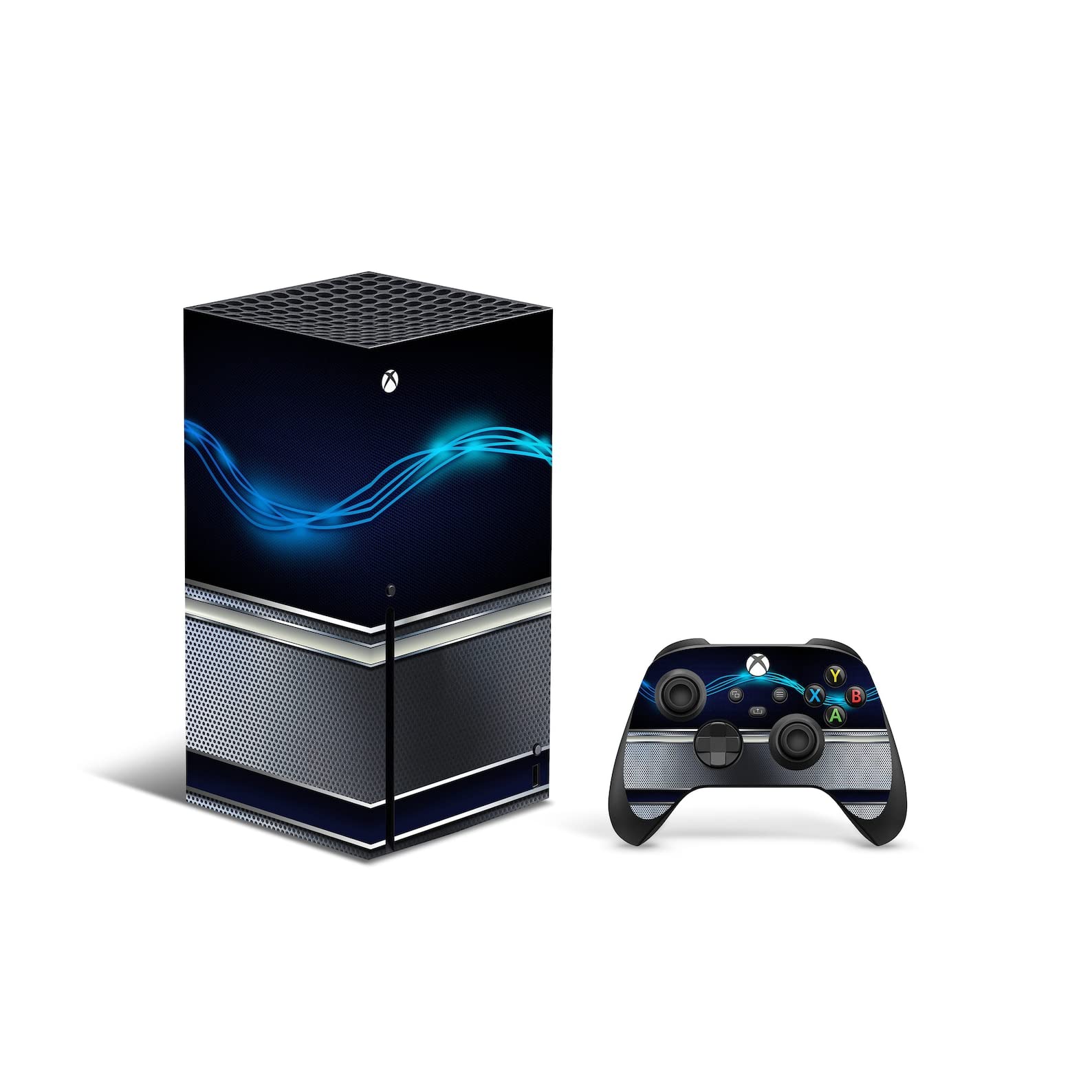 ZOOMHITSKINS Compatible with X1 Series X, Blue Metal Black Neon Lights Grey, Durable, Bubble-Free, Made in USA