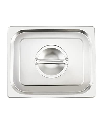 QWORK Solid Pan Lid with Handle, 2 Pack Stainless Steel Steam Table Pan Cover, for 1/2 Size Steam Pans