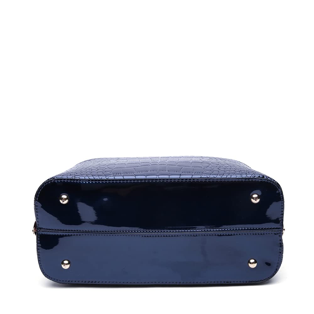 Style Strategy green patent leather purses for women Crocodile Textured Shoulder handbag with kiss lock Satchel crossbody for women