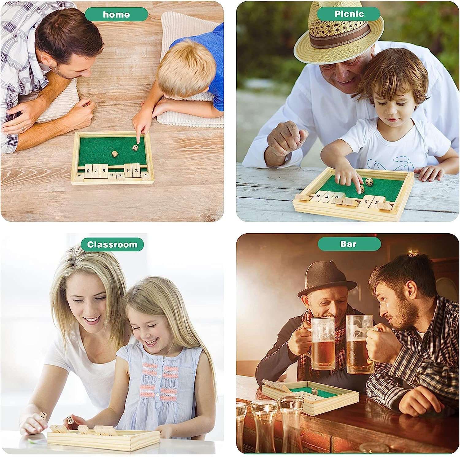 Win SPORTS Wooden Shut The Box Game - Dice Game 2 Player,Board Game,Classics Tabletop Version,Popular Pub Game,Math,Travel for Kids #9