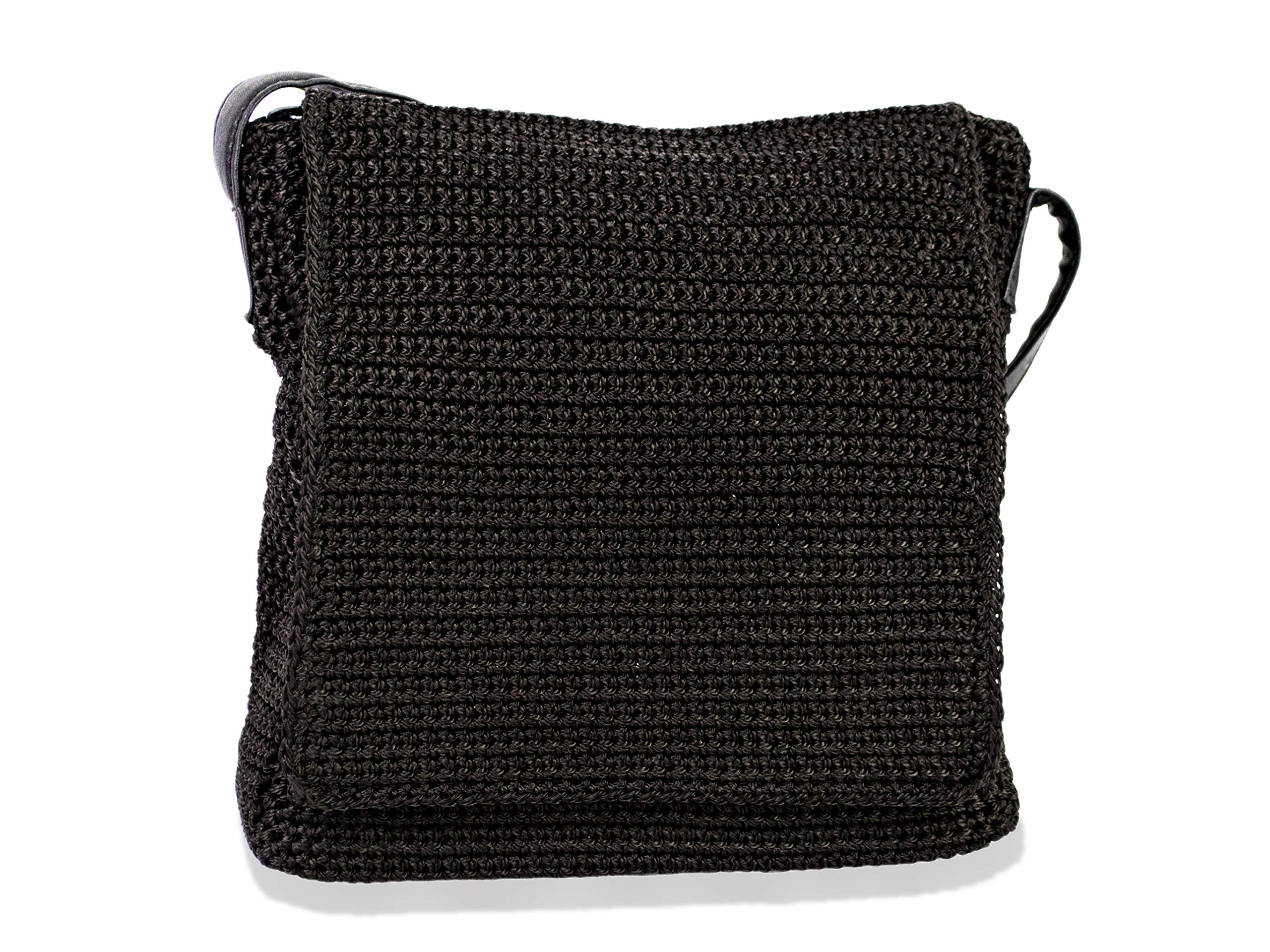 Rising Phoenix Industries Cute Black Crochet Crossbody Bag with Zipper and Flap Closure, Boho Style Handbag Purse with Faux Leather Strap