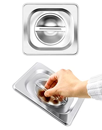 QWORK Solid Pan Lid with Handle, 4 Pack Stainless Steel Steam Table Pan Cover for 1/6 Size Steam Pans