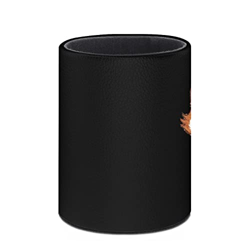 Cartoon Red Panda Pen Holder PU Leather Pencil Cup Cute Desk Organizer Makeup Brush Box for Home Office