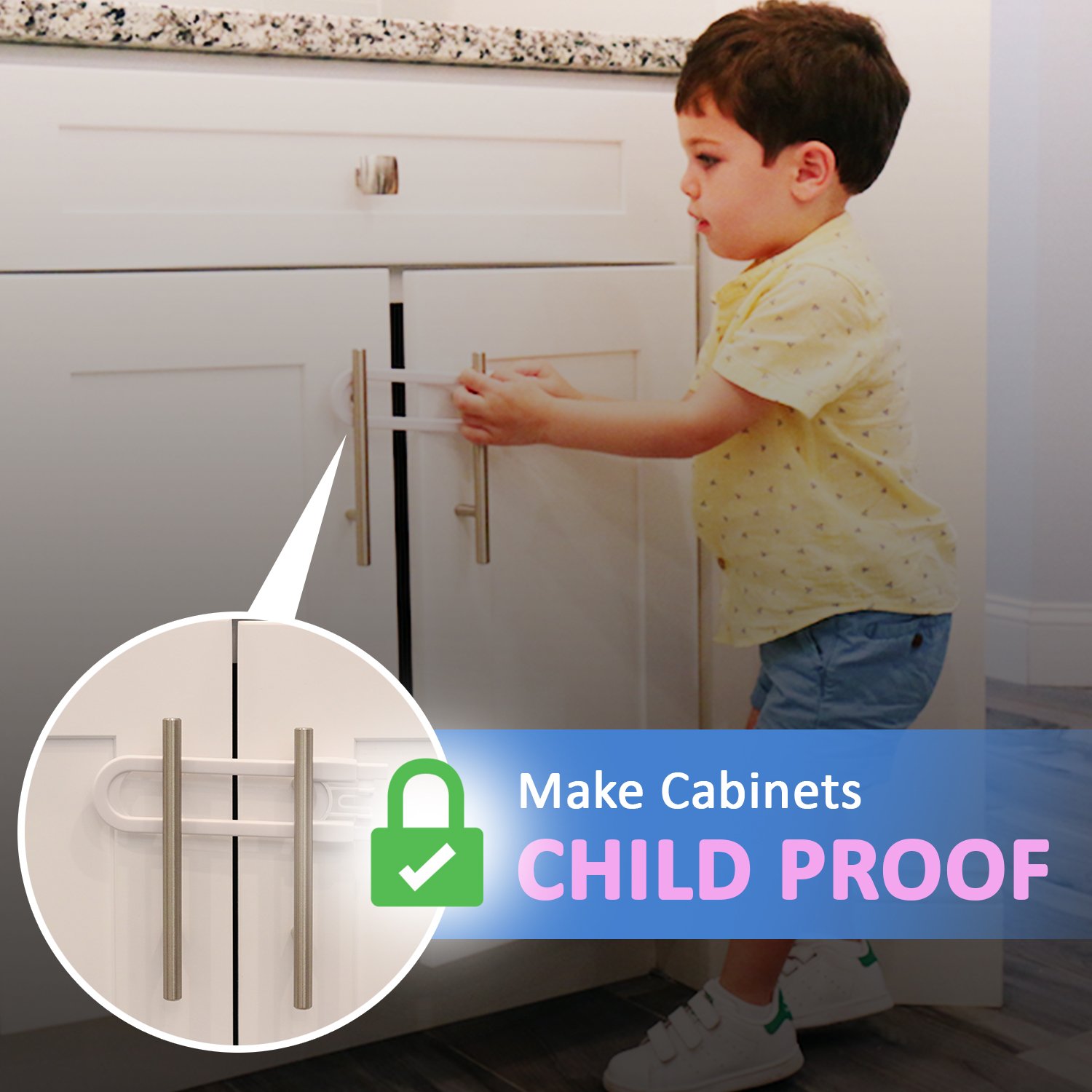 Child Safety Sliding Cabinet Locks (8 Pack) - Baby Proof Knobs, Handles, Doors - U Shape Sliding Safety Latch Lock - Jool Baby