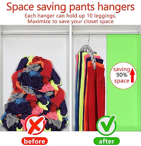 Pants Hangers Space Saving-Legging Organizer for Closet with Clips for Multiple Leggings Closet Organizers and Storage Pant Holder Hanging Metal Small Spaces Pants Organizer Clothes Hangers