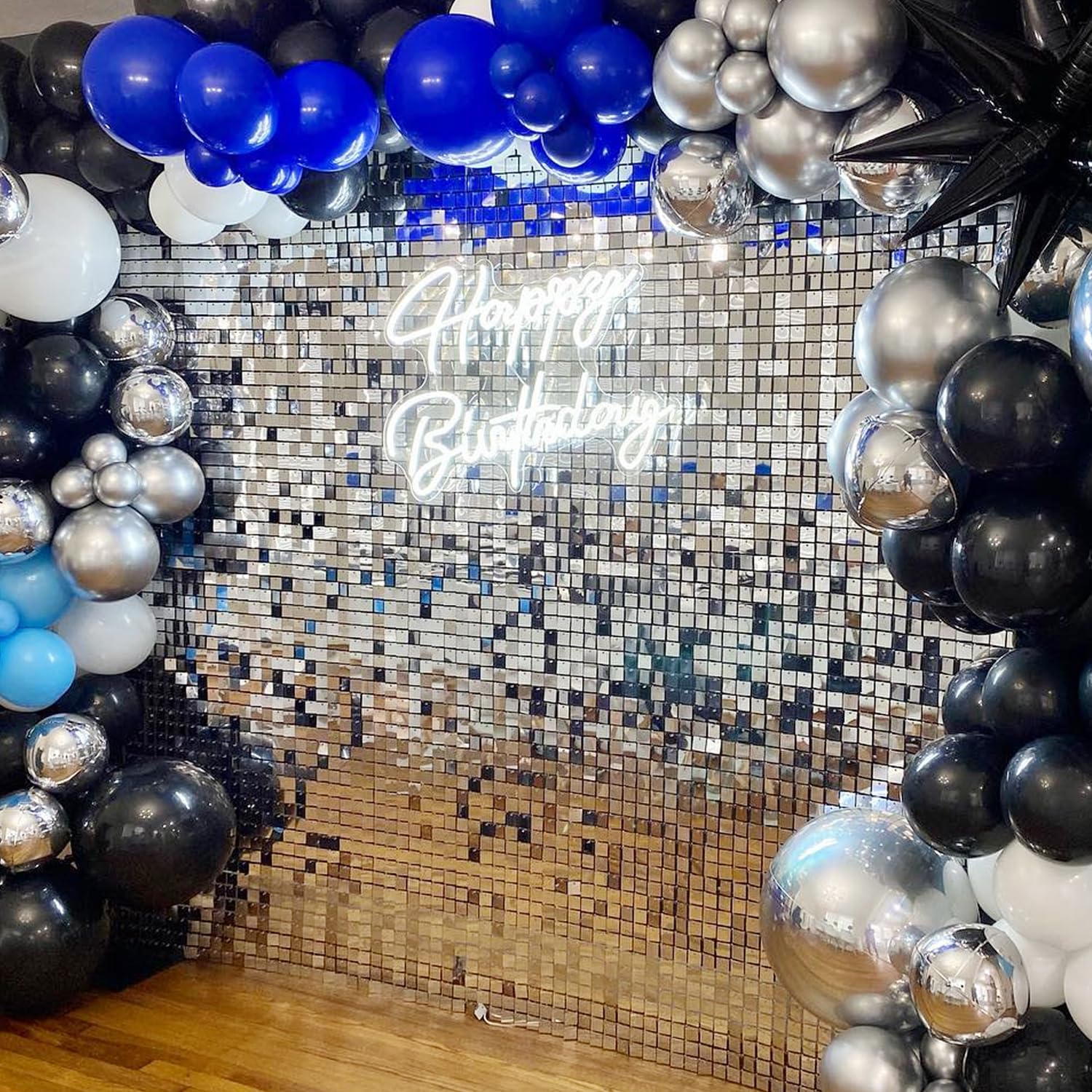 COKAOBE Silver Shimmer Wall Backdrop, 30PCS Square Sequin Shimmer Backdrop Panel, Sequin Backdrops for Birthday, Anniversary, Wedding, Graduation & Bachelorette Party Decoration