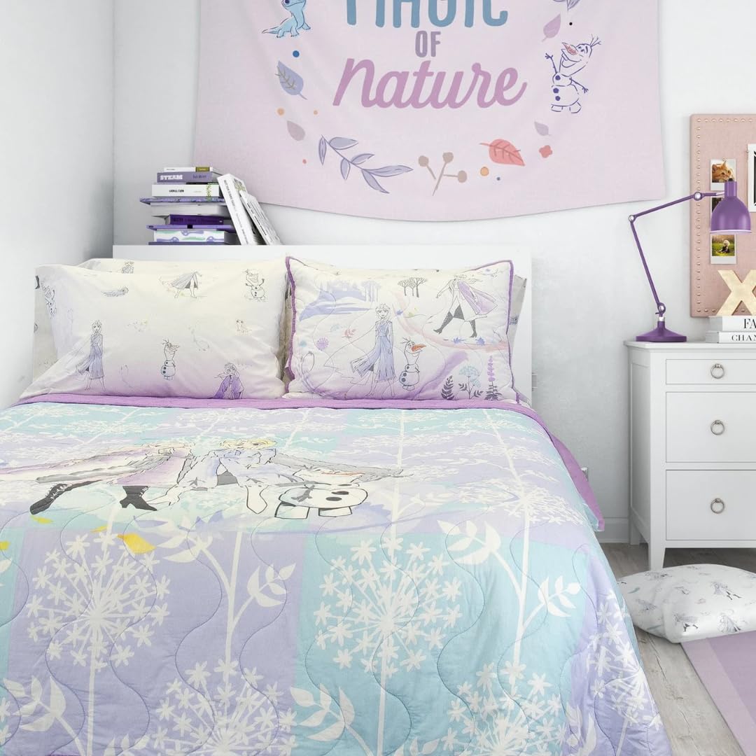 Franco Disney's Frozen 2 Kids Bedding Super Soft Premium Organic Cotton Quilt Coverlet with Sham, 3 Piece Full/Queen Size, (Officially Licensed Product)