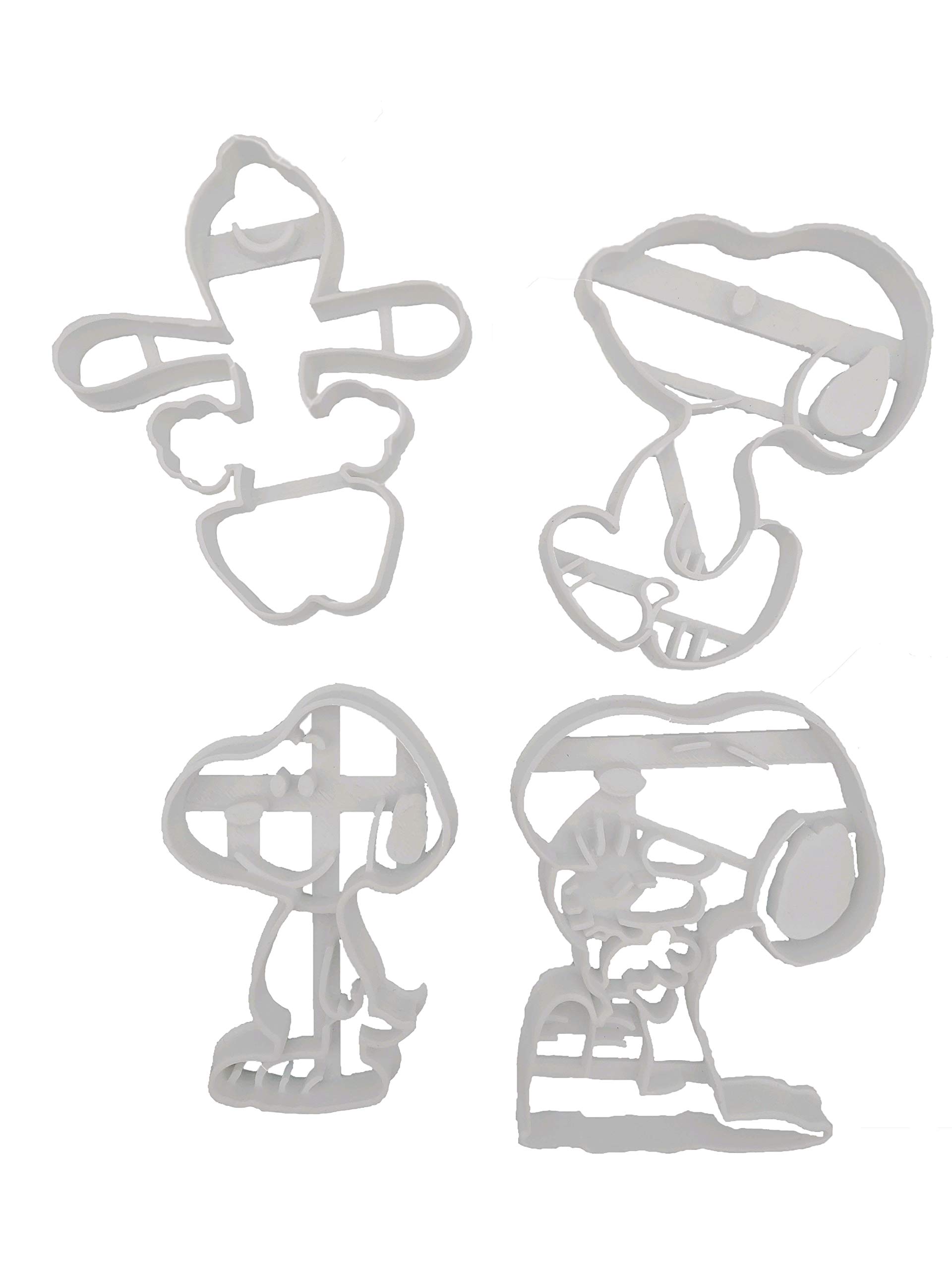 DOG COOKIE CUTTERS. Inspired By/Compatible With Snoopy The White Beagle Dog Dancing, Walking, Standing and Hugging Woodstock The Yellow Bird Cookie Cutters (4 Pack)