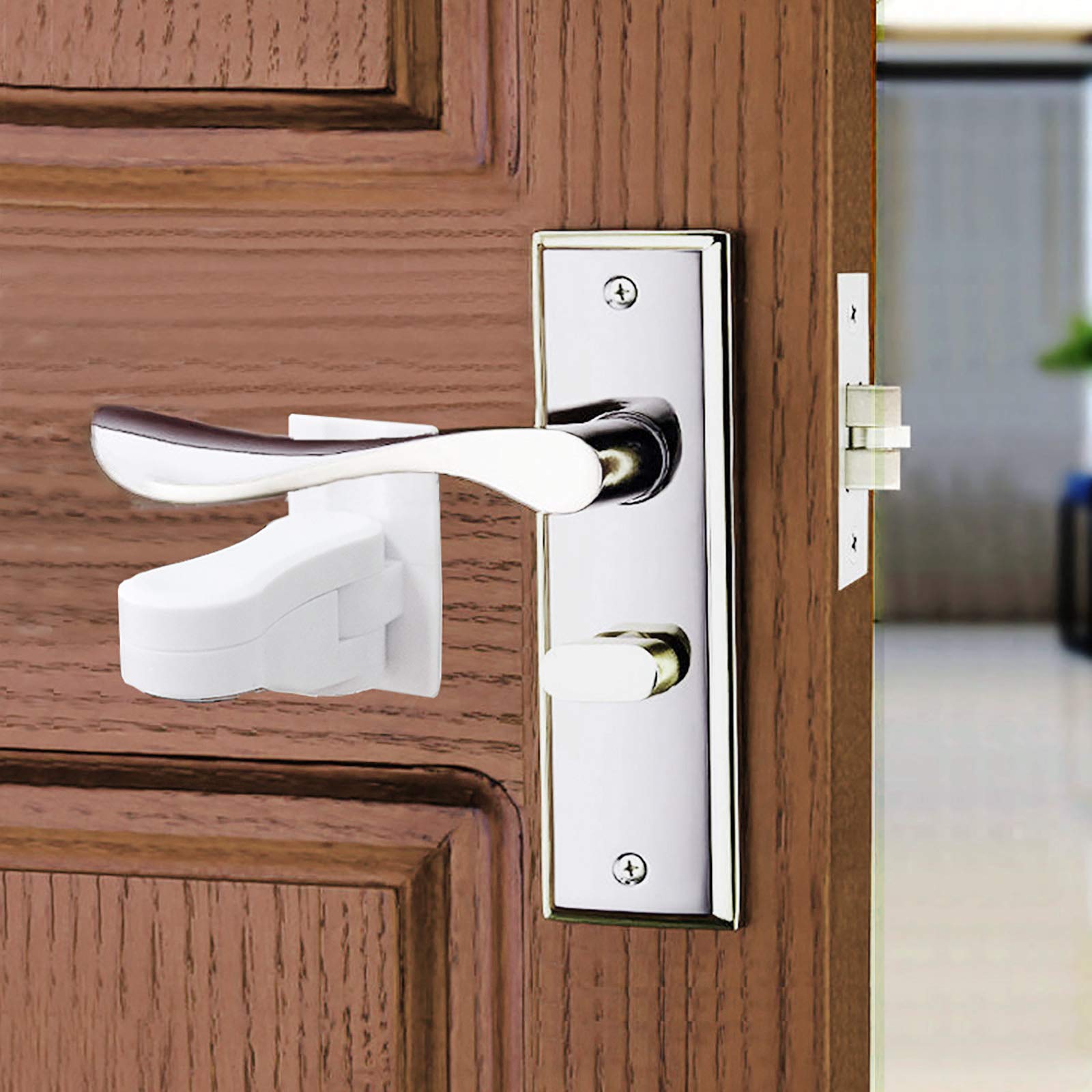 Child Proof Door Lever Lock (2 Pack), Baby Safety Door Handle Lock, Prevents Toddlers/pet from Opening Doors, Minimalist Design, Durable ABS with 3M Adhesive Backing, No Tools No Drilling Need