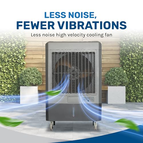 Portable Swamp Coolers - 5300 CFM MC61M Evaporative Air Cooler with 3-Speed Fan - Water Cooler Fan 1600 Sq. ft. Coverage High Velocity Outdoor Cooling Fan Swamp Cooler by Hessaire - Gray