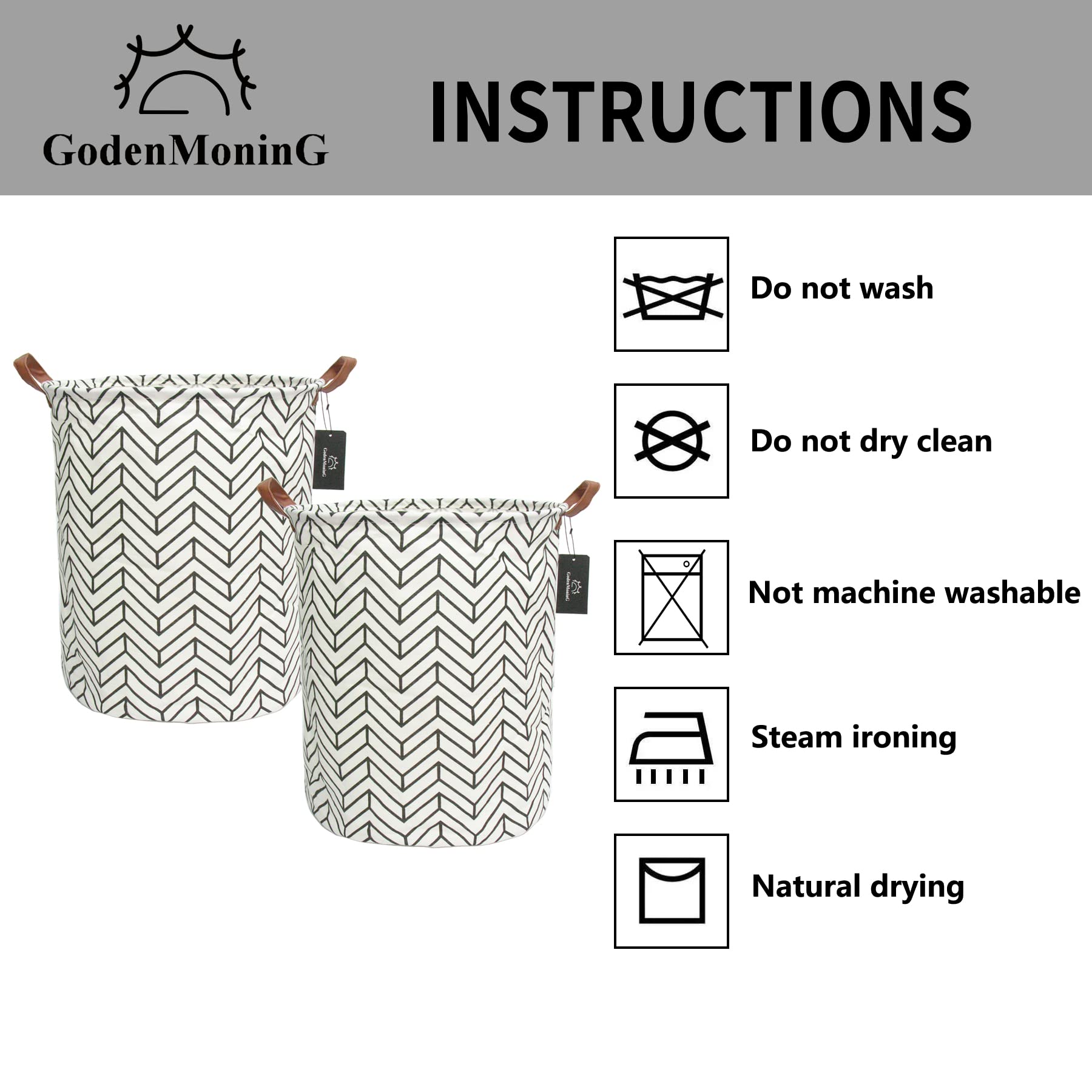 Collapsible Laundry Basket - GodenMoninG 2X 62.8L Large Sized Round Waterproof Storage Bin with Leather Handles,Home Decor,Toy Organizer,Children Nursery Hamper.(2 PACKS,THICK Flow Mark X2)