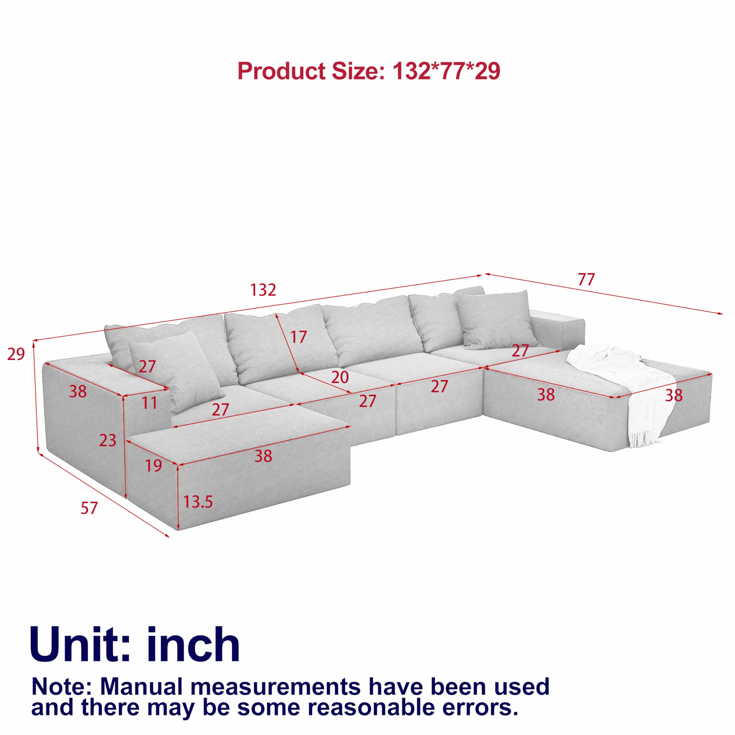 FREESNOOZE Modern Modular Minimalist Couch, L Shaped Sectional Living Room Sofa Set with 6 Pillows, Free Combination Chenille Sofa Couch for Living Room(Beige)