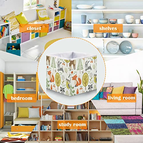 Kigai Owl Fox Rabbit Cube Storage Bins - 11x11x11 In Large Foldable Storage Basket Fabric Storage Baskes Organizer for Toys, Books, Shelves, Closet, Home Decor