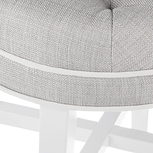 Hillsdale, Sophia Round Tufted Wood and Upholstered Backless Vanity Stool for Makeup Room or Bathroom, Gray