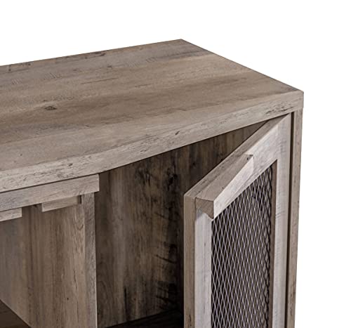 Home Source Bar Cabinet with Curved Wire Mesh Doors in Stone Grey Finish