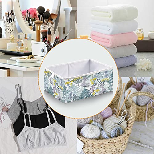 Kigai Yellow Flowers Leaves Cube Storage Bins - 11x11x11 In Large Foldable Storage Basket Fabric Storage Baskes Organizer for Toys, Books, Shelves, Closet, Home Decor