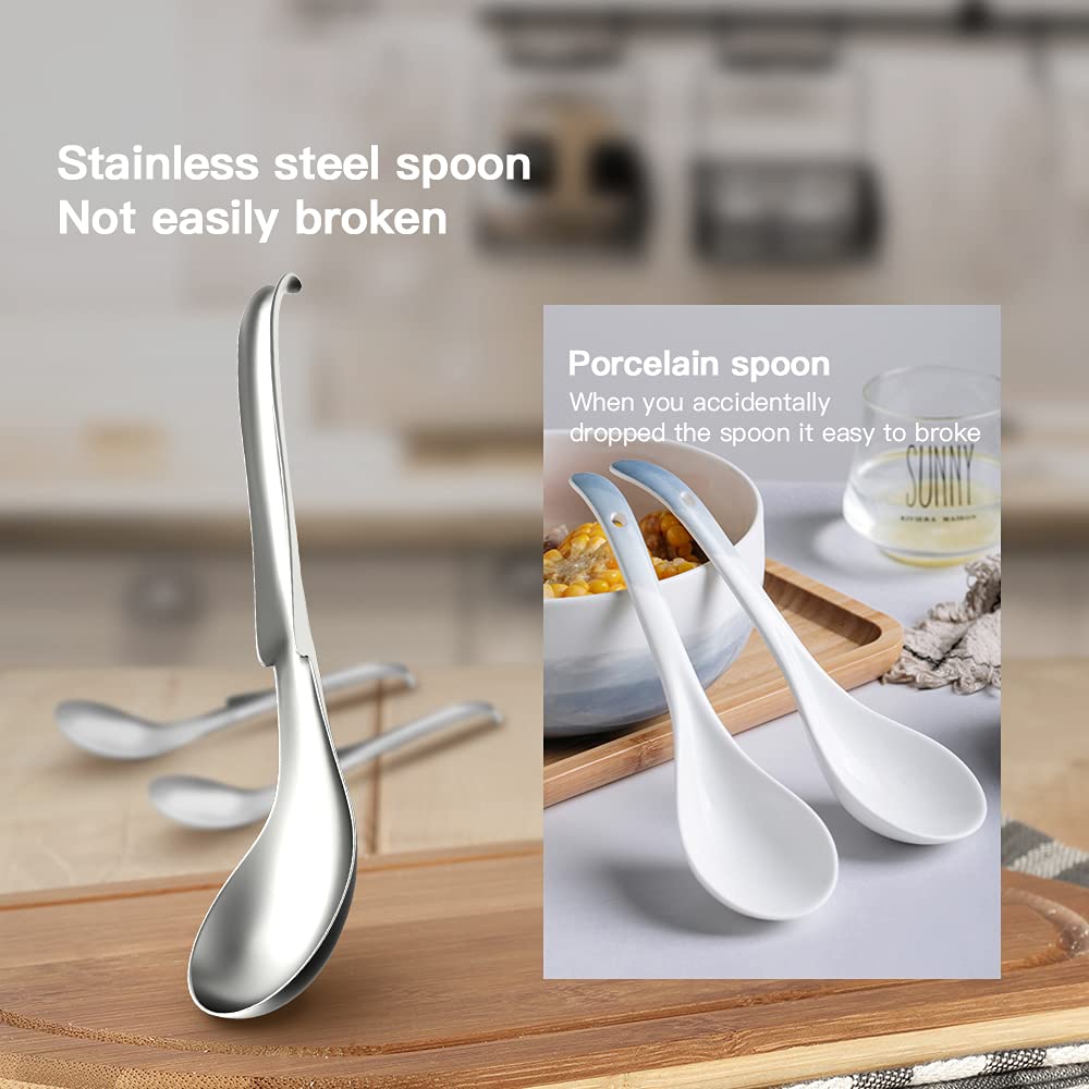 Dinner Soup Spoons, 4 Pcs Stainless Steel Spoons Table Spoon Silverware Silver Spoons for Soup, Rice, Tea, Milk, Coffee, Dessert, Dishwasher Safe
