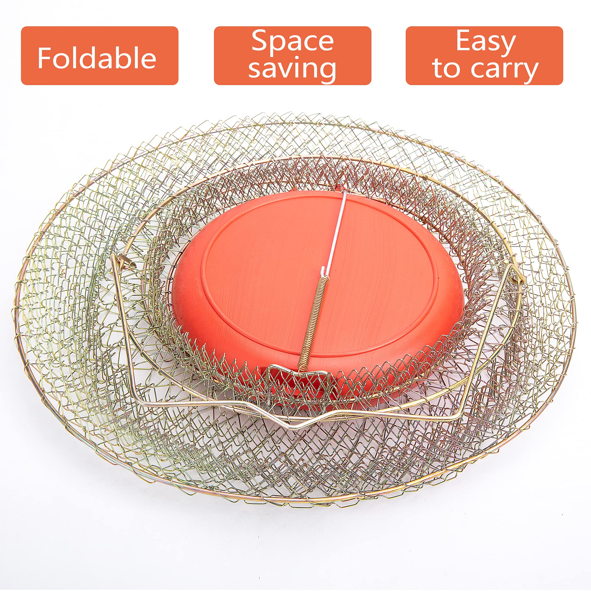 codree Galvanized Steel Wire Fish Basket, Collapsible Wire Fishing Basket, Portable Fishing Net Basket, Robust and Easy to Use