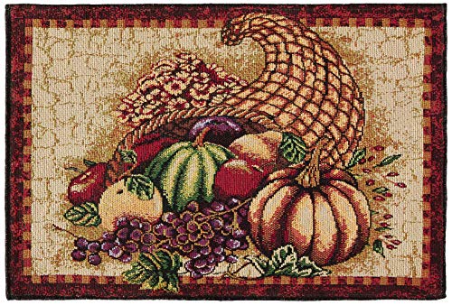 Violet Linen Fall Harvest Thanksgiving Autumn Leaves Sunflowers Fruits Pumpkins Tapestry Pattern, Polyester Cotton Woven Tapestry, Cornucopia, 13 X 19, Rectangler Set of 4, Decorative Place Mats