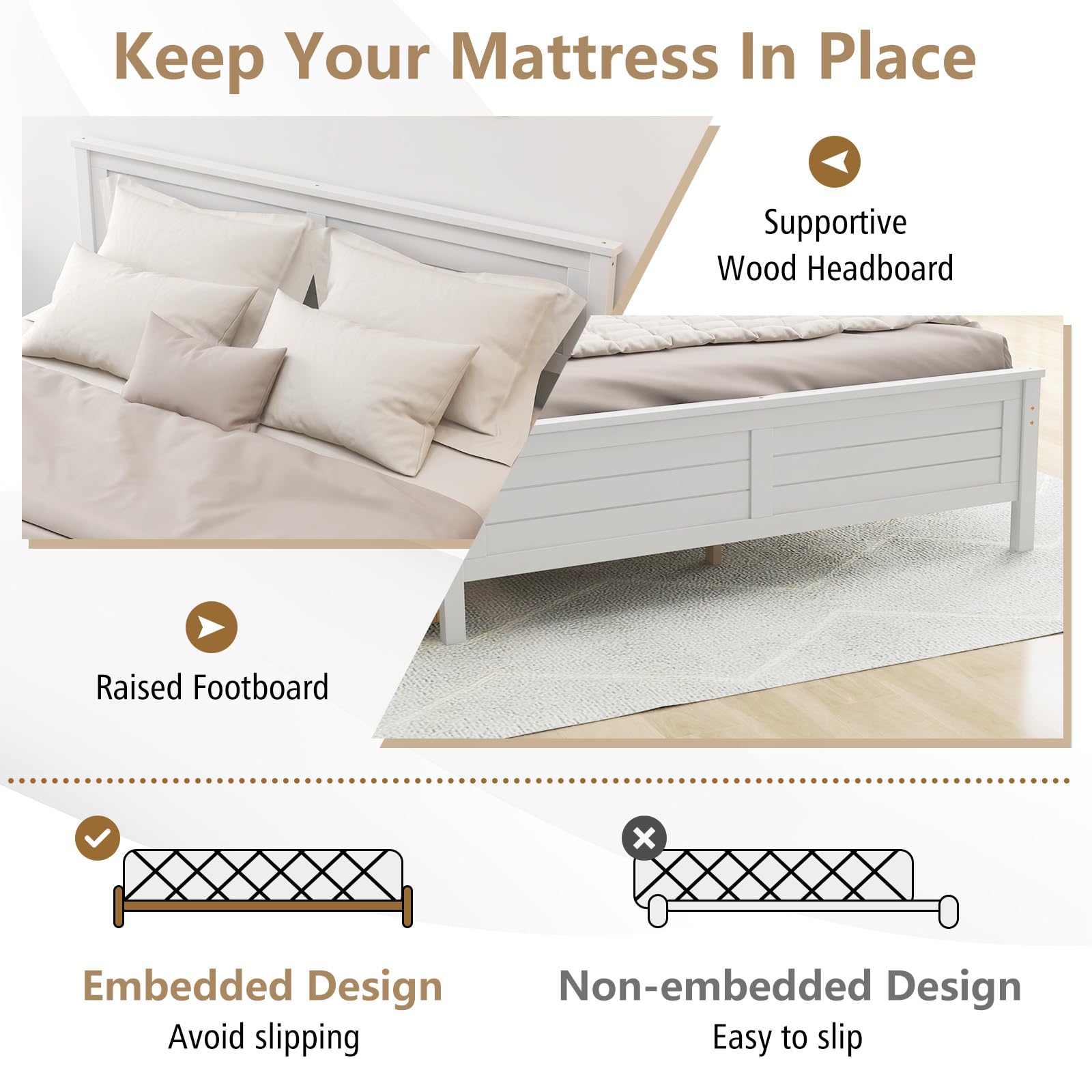 KOMFOTT Full Size Wood Bed Frame with 2 Storage Drawers, Mid Century Platform Bed Frame with Headboard, Sturdy Wooden Slats Support, Modern Mattress Foundation, No Box Spring Required, Easy Assembly