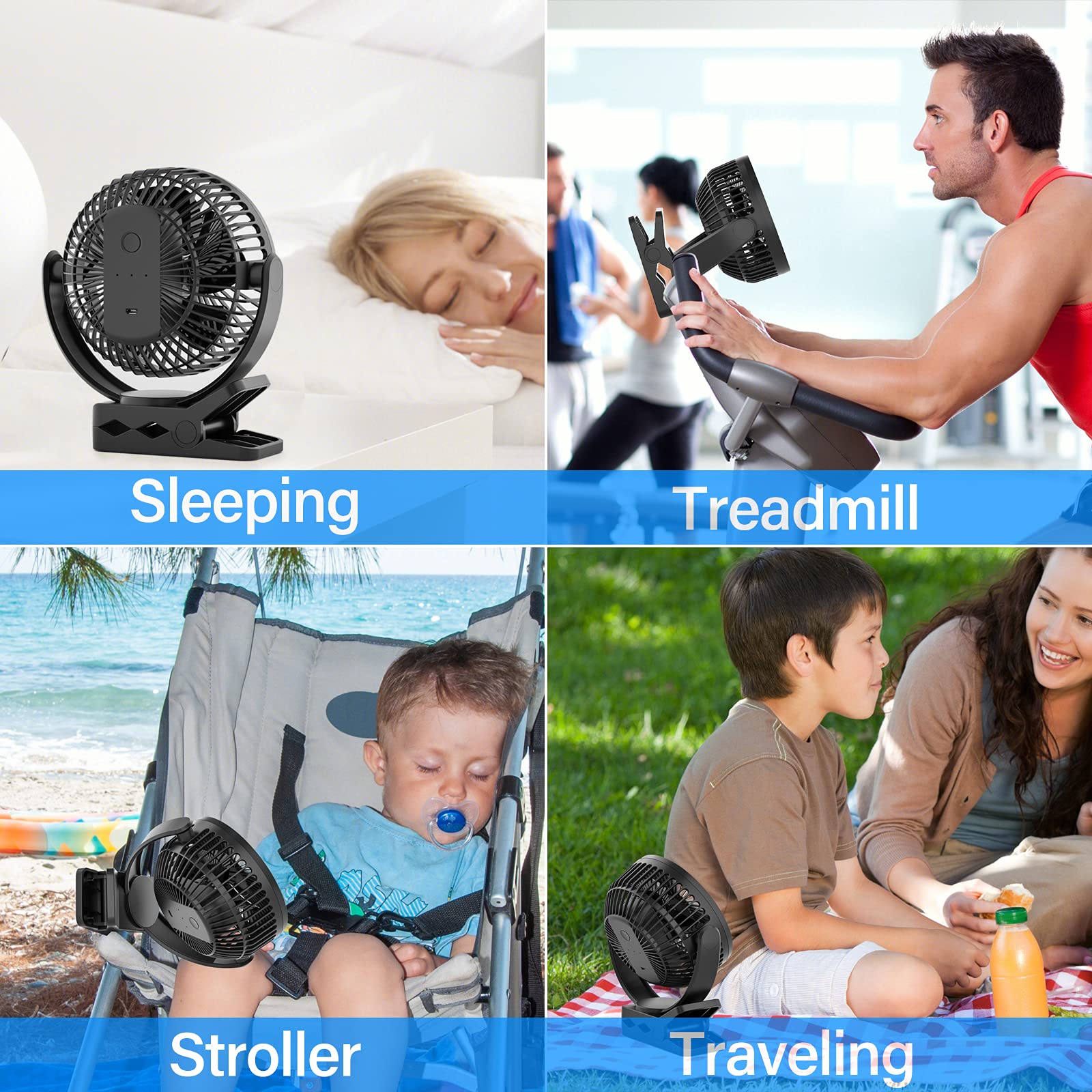 Svinkal Personal usb Fan 5000mAh Battery Operated with Suction fixation 6in, 3 Speeds, 720 adjustment, Portable Fan for Table, Bedroom, Desk, Camping, Stroller, Golf Cart