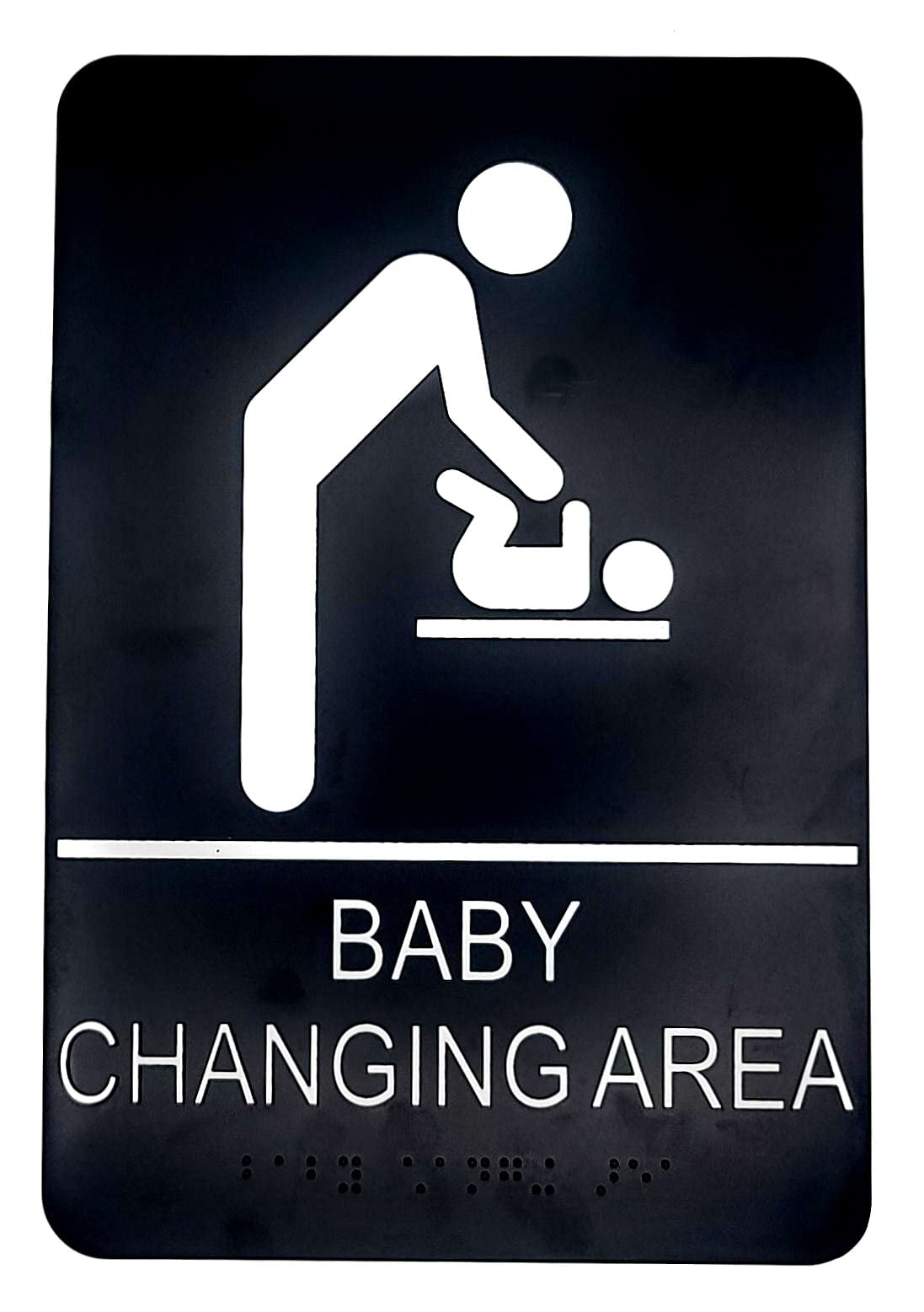 Kraken Sign Co. - Baby Changing Area Sign - ADA Compatible - Braille Sign - White Lettering and Graphic on Black Background - 9" x 6" - Self Adhesive Included
